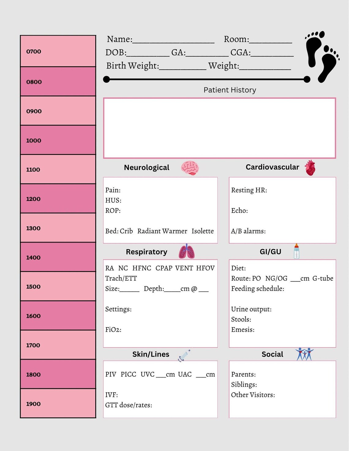 NICU Nurse Report Sheet (day-shift, Colored) - Etsy