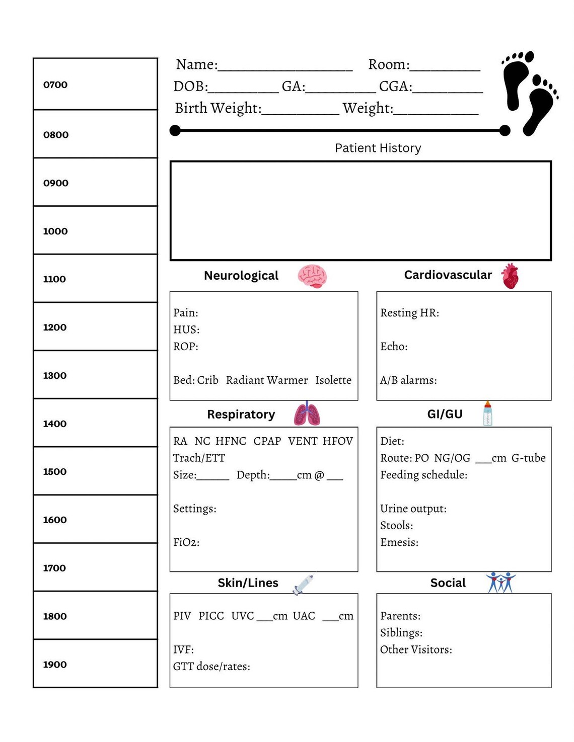 NICU Nurse Report Sheet day-shift, Black and White - Etsy