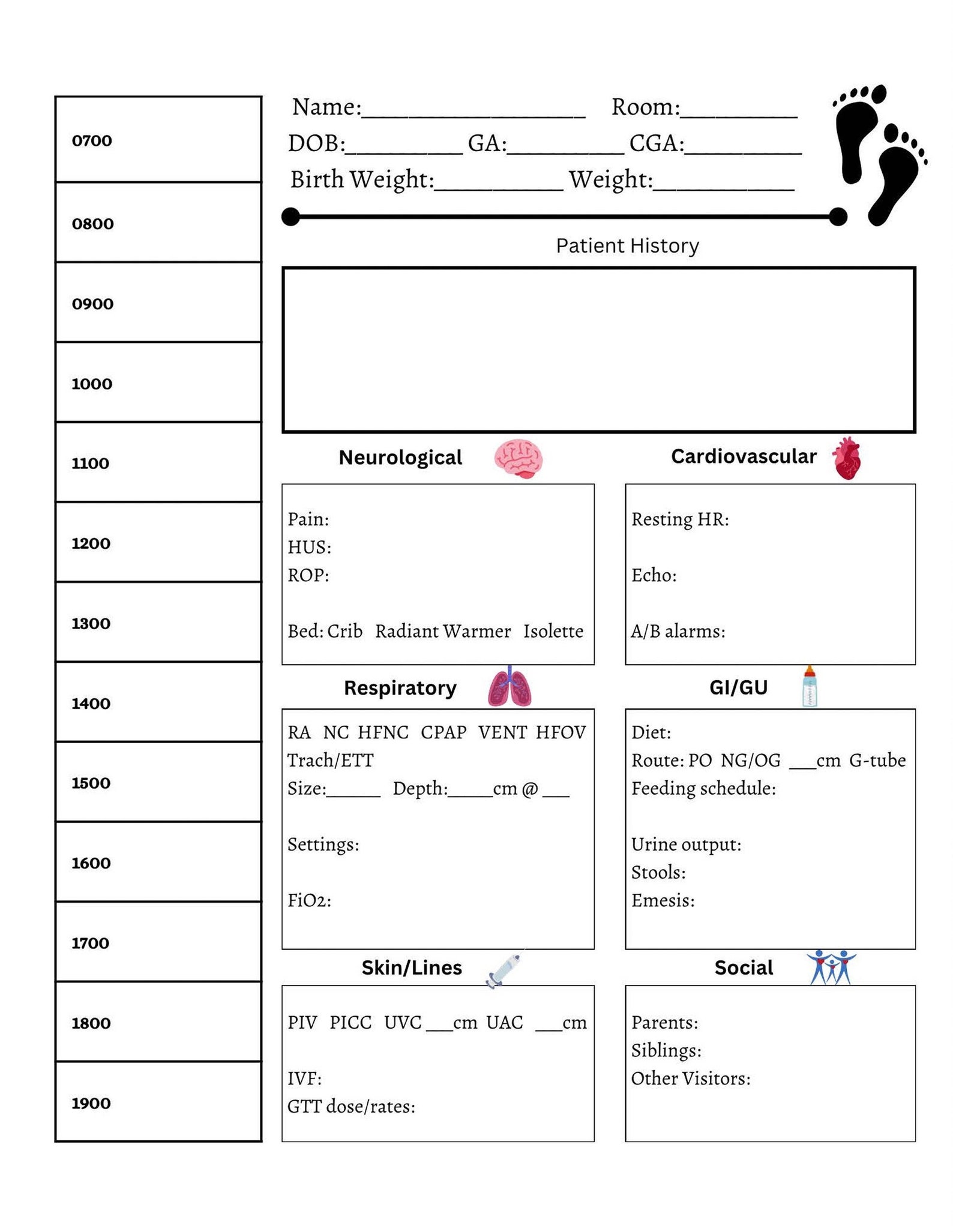 NICU Nurse Report Sheet (day-shift, Black and White) - Etsy
