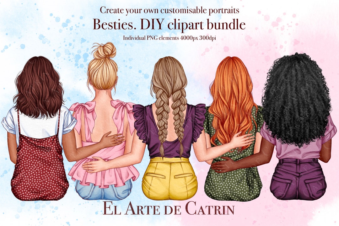 Besties Clipart, DIY Clipart Bundle, Best Friends Clipart, Female ...