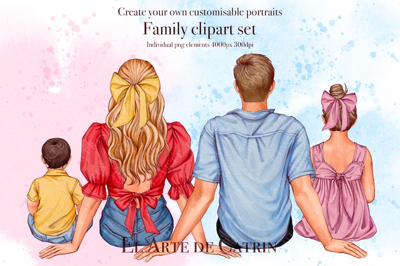Summer Watercolour Family Sitting Clipart, DIY Custom Family Portrait ...