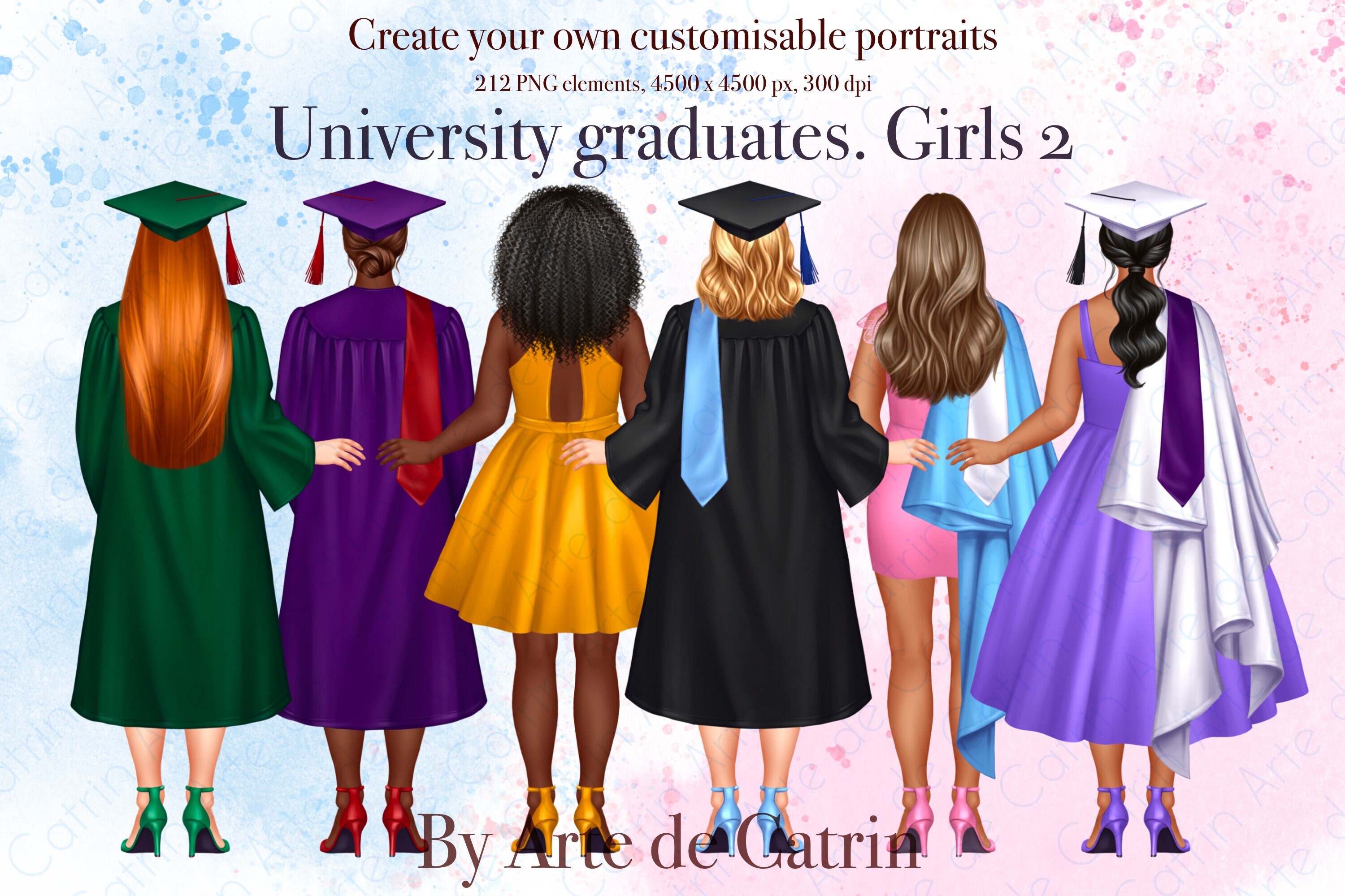 University Graduates Clipart Girls 2 Graduation Girls - Etsy