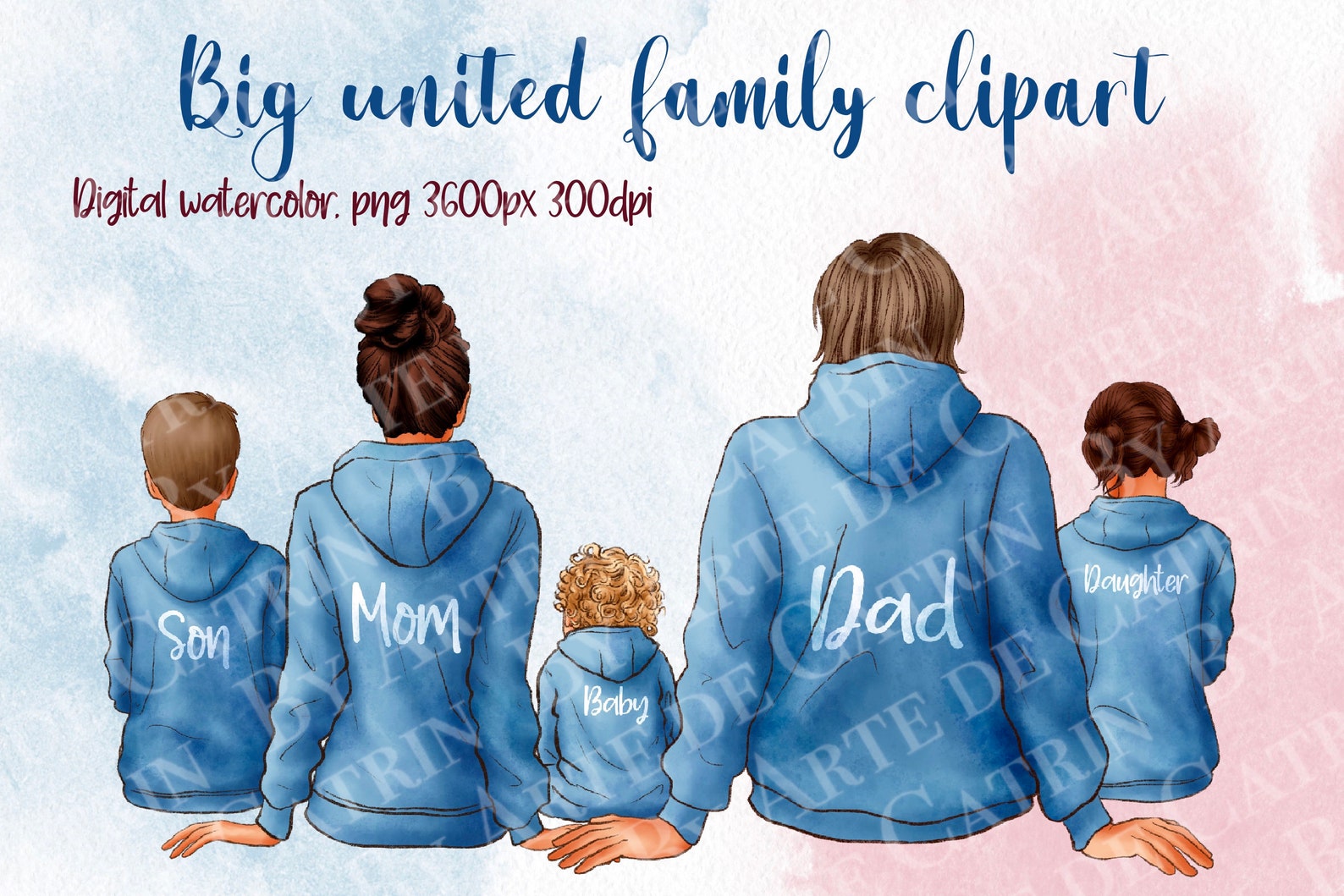 Big United Family Clipart, Family in Hoodies, Father's Day Clipart ...