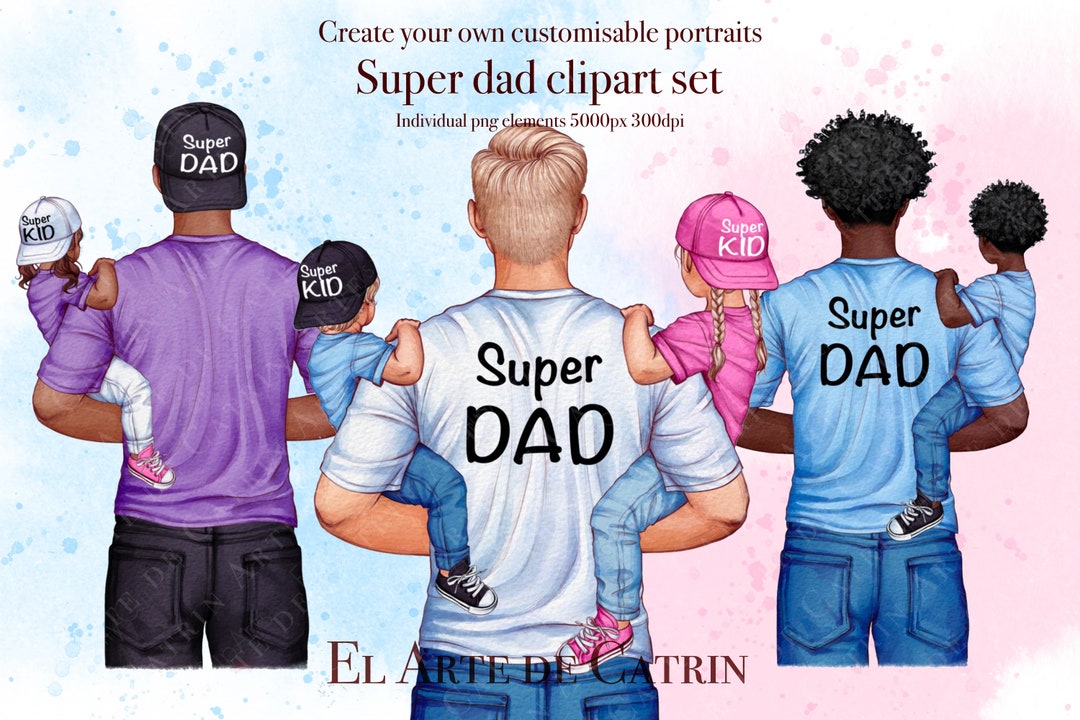 Super Dad Clipart, Best Dad Clipart, Family Clipart, Dad and Children ...