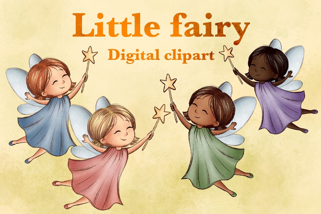 Little Fairies Clipart, Cute Pretty Fairies Clipart, Watercolor Clipart ...