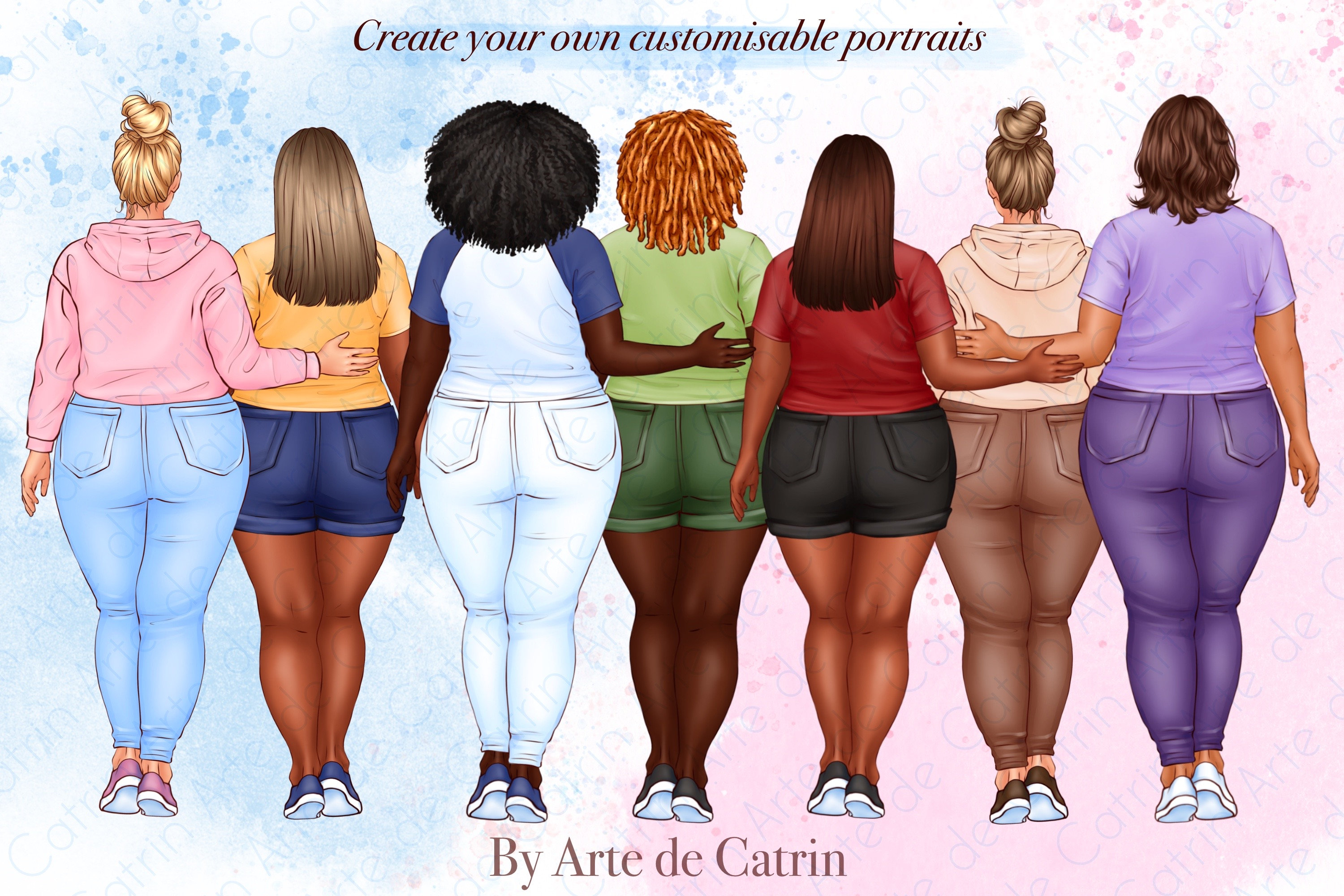 Best Friends Clipart, Plus Size Women, Curvy Girl Clipart, Female ...