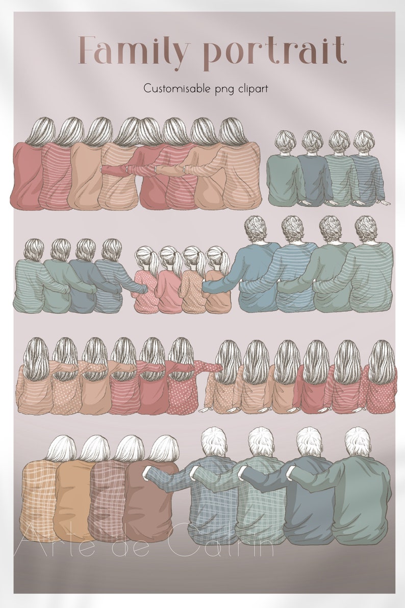 Family Portrait Creator Clipart, Customizable PNG, Big Family, Father's ...