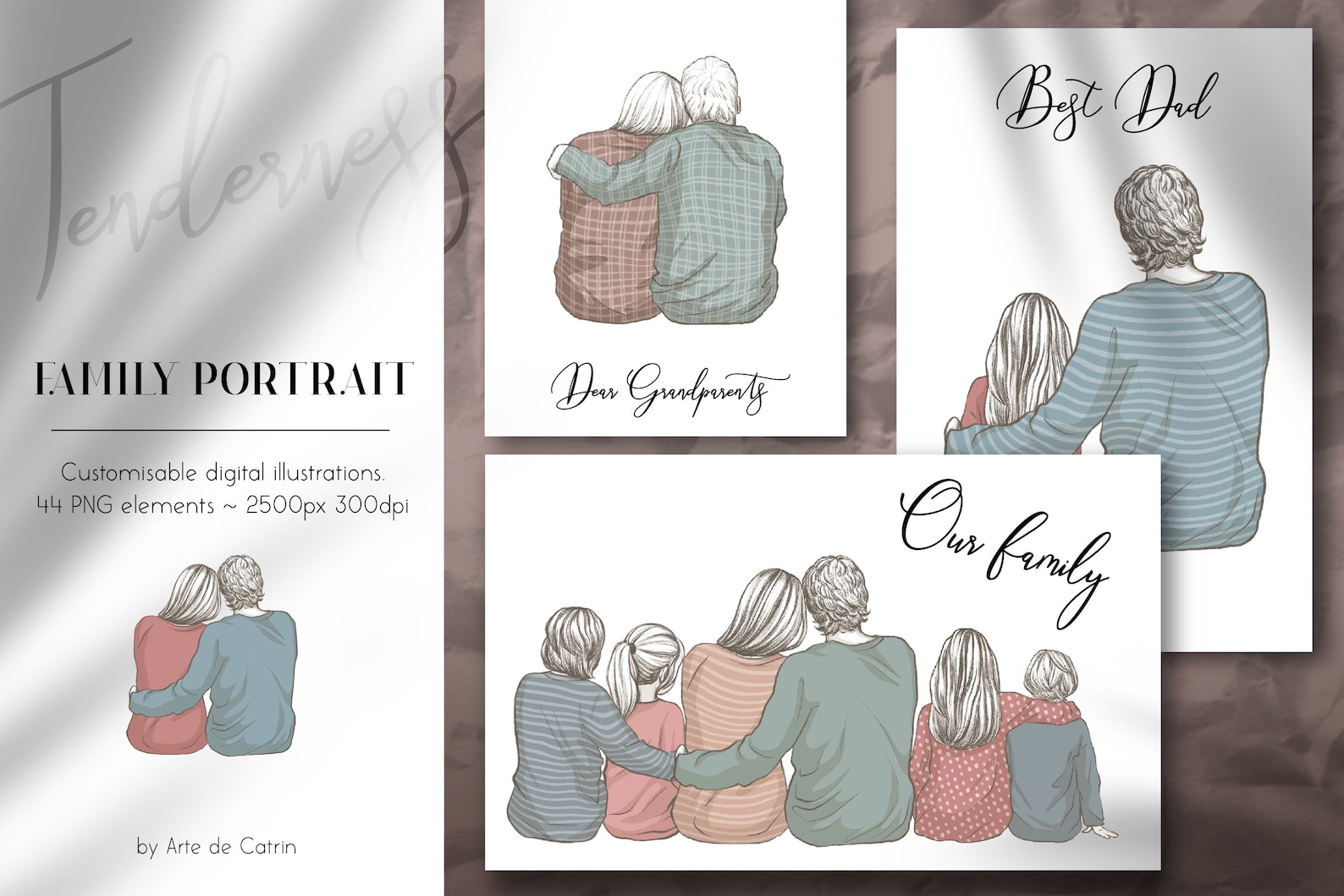 Family Portrait Creator Clipart, Customizable PNG, Big Family, Father's ...