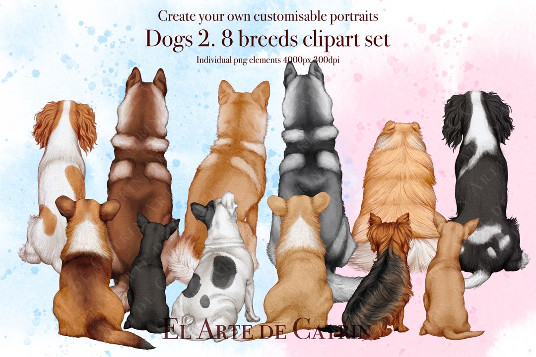 Dogs and Breeds Сlipart (part 2), Dogs Back View, Customizable Dog ...