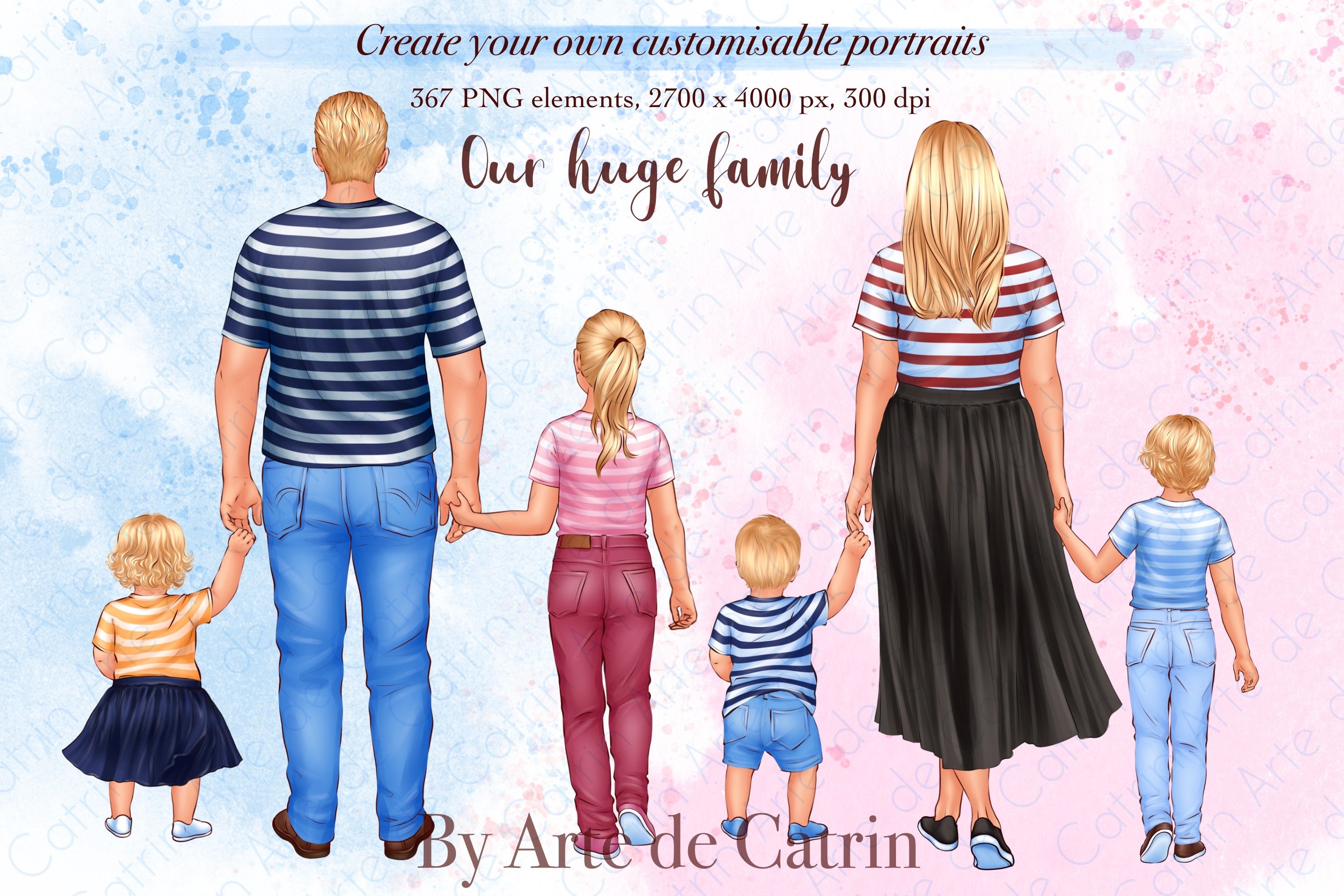 Our Huge Family Clipart Parents and Children People Clipart - Etsy
