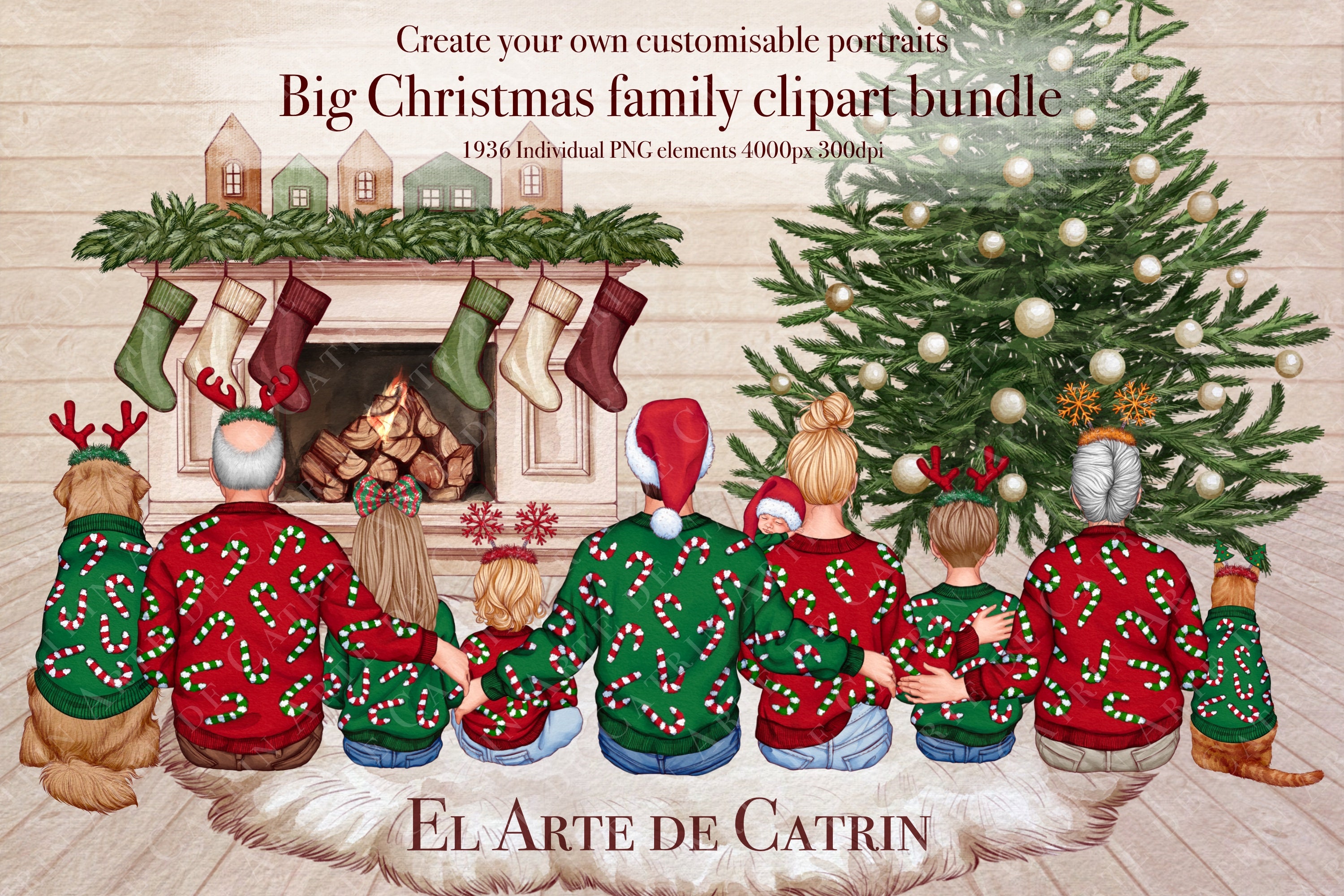 Big Christmas Family Bundle, Watercolor Family Clipart, DIY Family ...