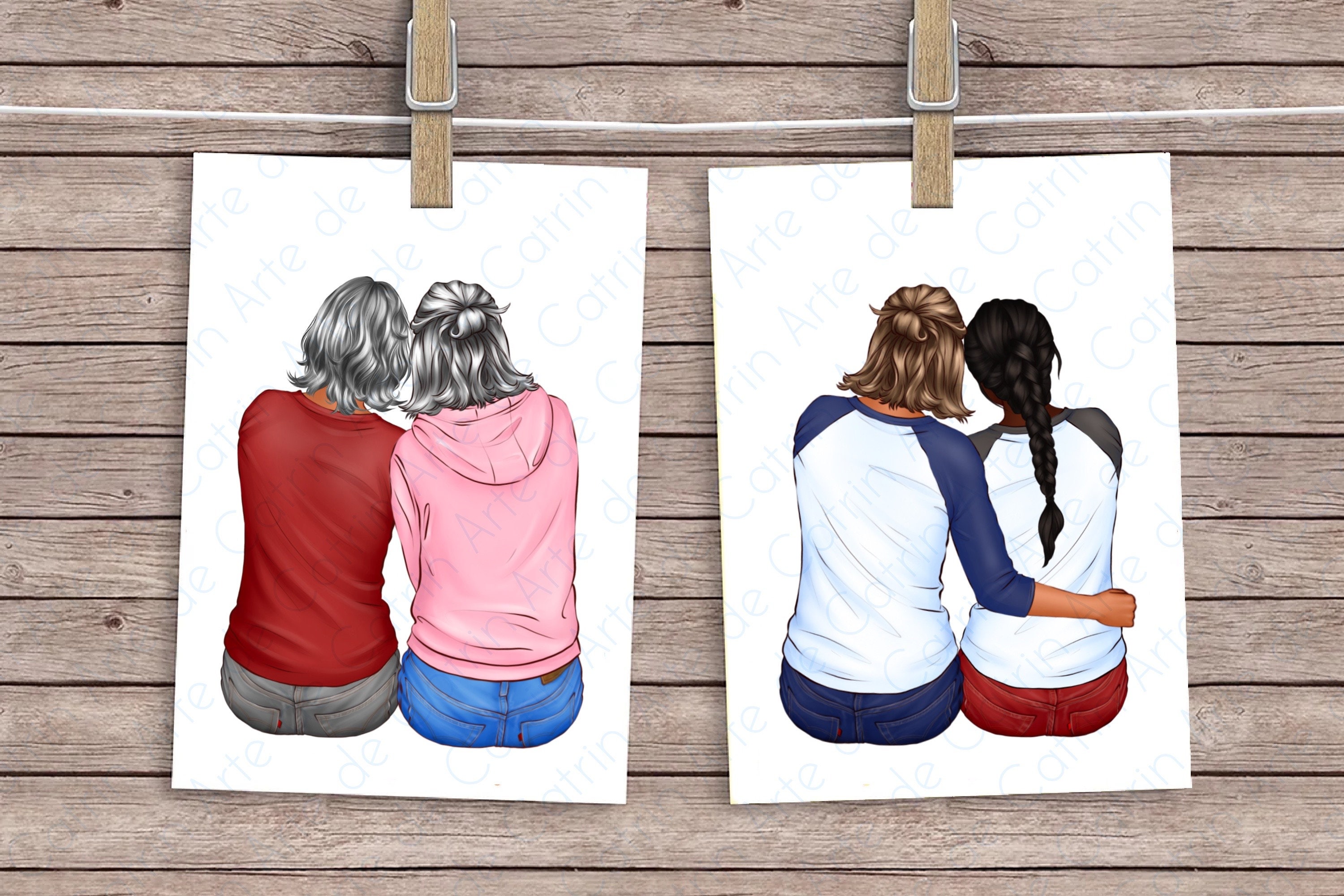 Best Friends Clipart Besties Clipart Female Clipart Woman - Etsy