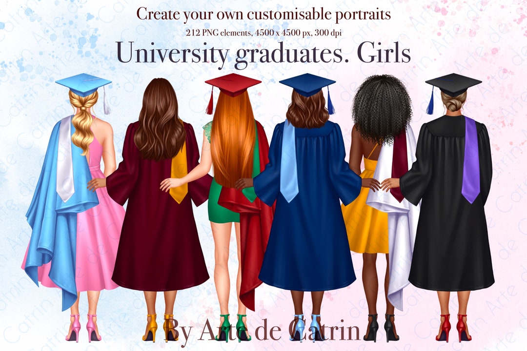 University Graduates Clipart, Graduation Girls Clipart, Sublimation ...