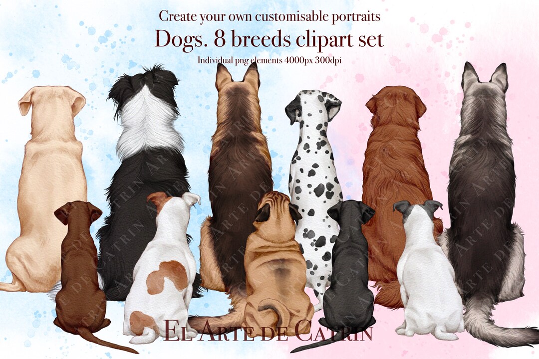 Dogs and Breeds Сlipart, Dog Mom PNG, Dogs Back View, Customizable Dog ...