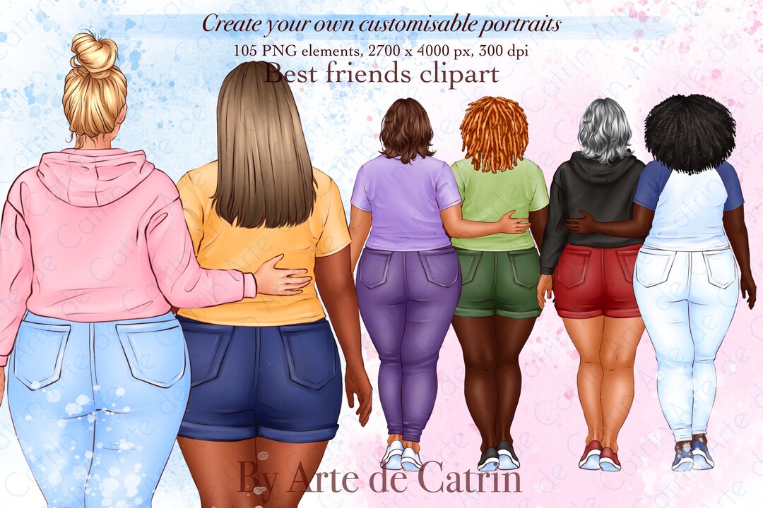 Best Friends Clipart, Plus Size Women, Curvy Girl Clipart, Female ...