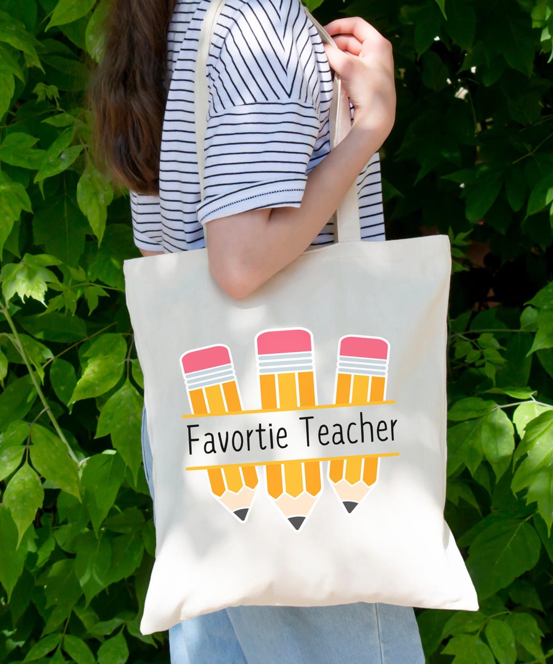 Teacher Appreciation Canvas Tote Bag, Custom School Gift With Pencil ...