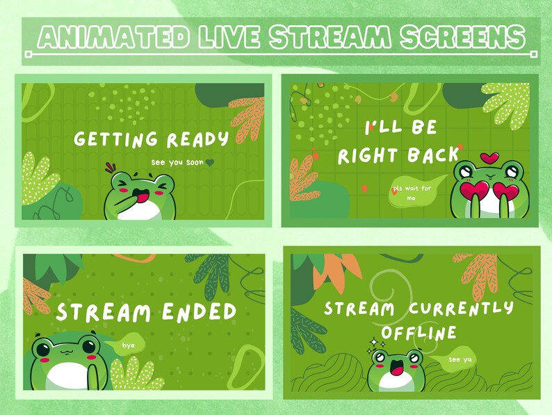 Animated Screens froggo Twitch Youtube Overlay Stream Plants Green Cute ...