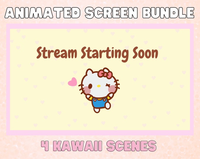 Animated Screens kawaii Kitty Twitch Youtube Overlay Stream Cloud Pink ...