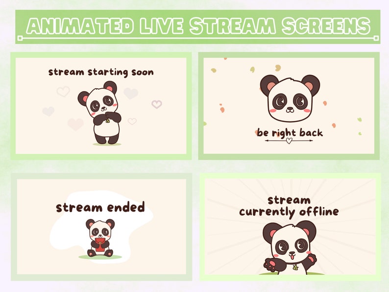 Animated Screens panda Twitch Youtube Overlay Stream Cloud Beige Cute ...