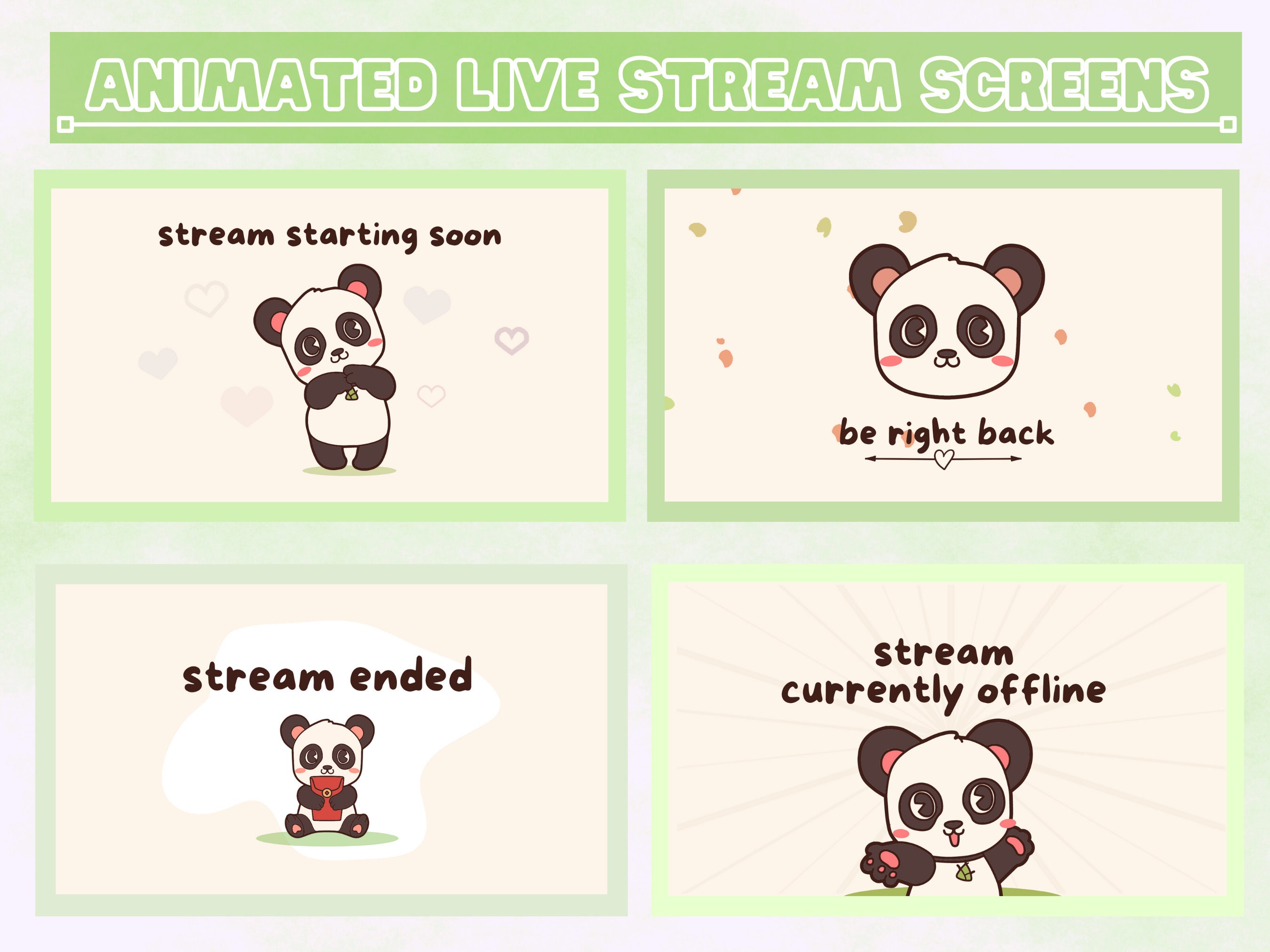 Animated Screens panda Twitch Youtube Overlay Stream Cloud Beige Cute ...