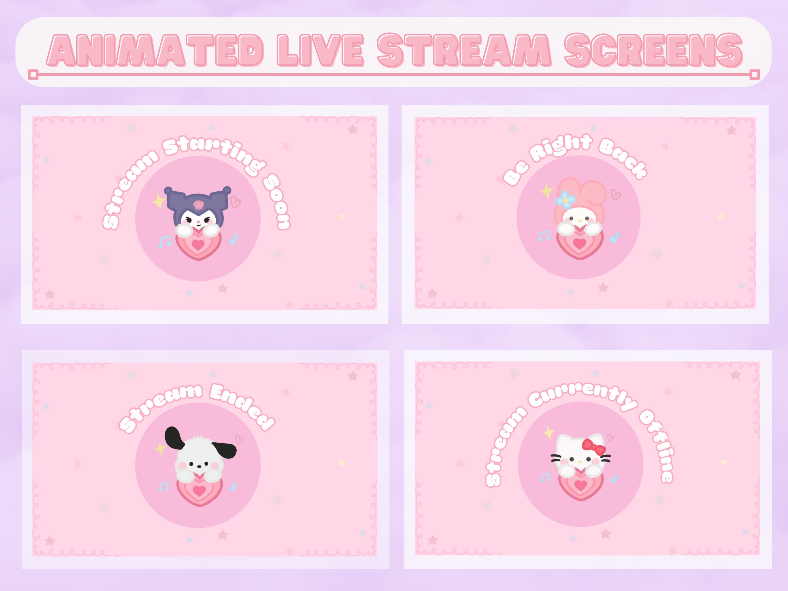 Animated Screens Kawaii Friends Twitch Youtube Overlay Stream Pink Cute ...