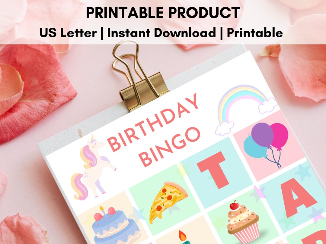 Kids Printable Birthday Bingo, Unicorn Theme | Instant Download ...