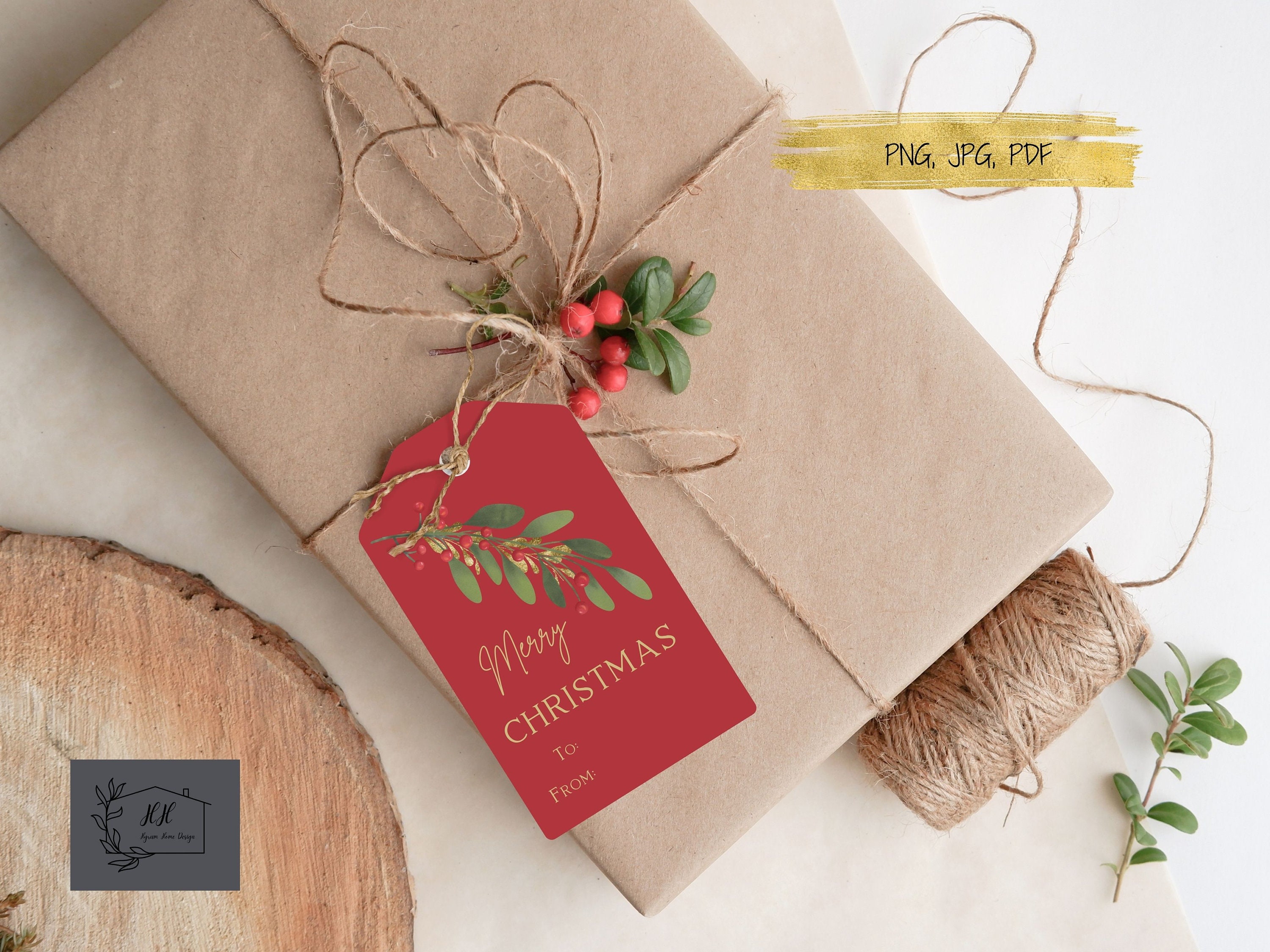 Printable Merry Christmas Gift Tag, Holly Berry Gift Tag, Happy Holiday ...