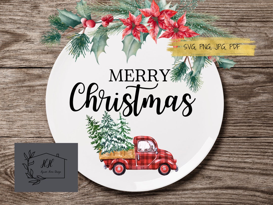 Svg Merry Christmas Svg Door Hanger Svg Christmas Decor Truck Tree
