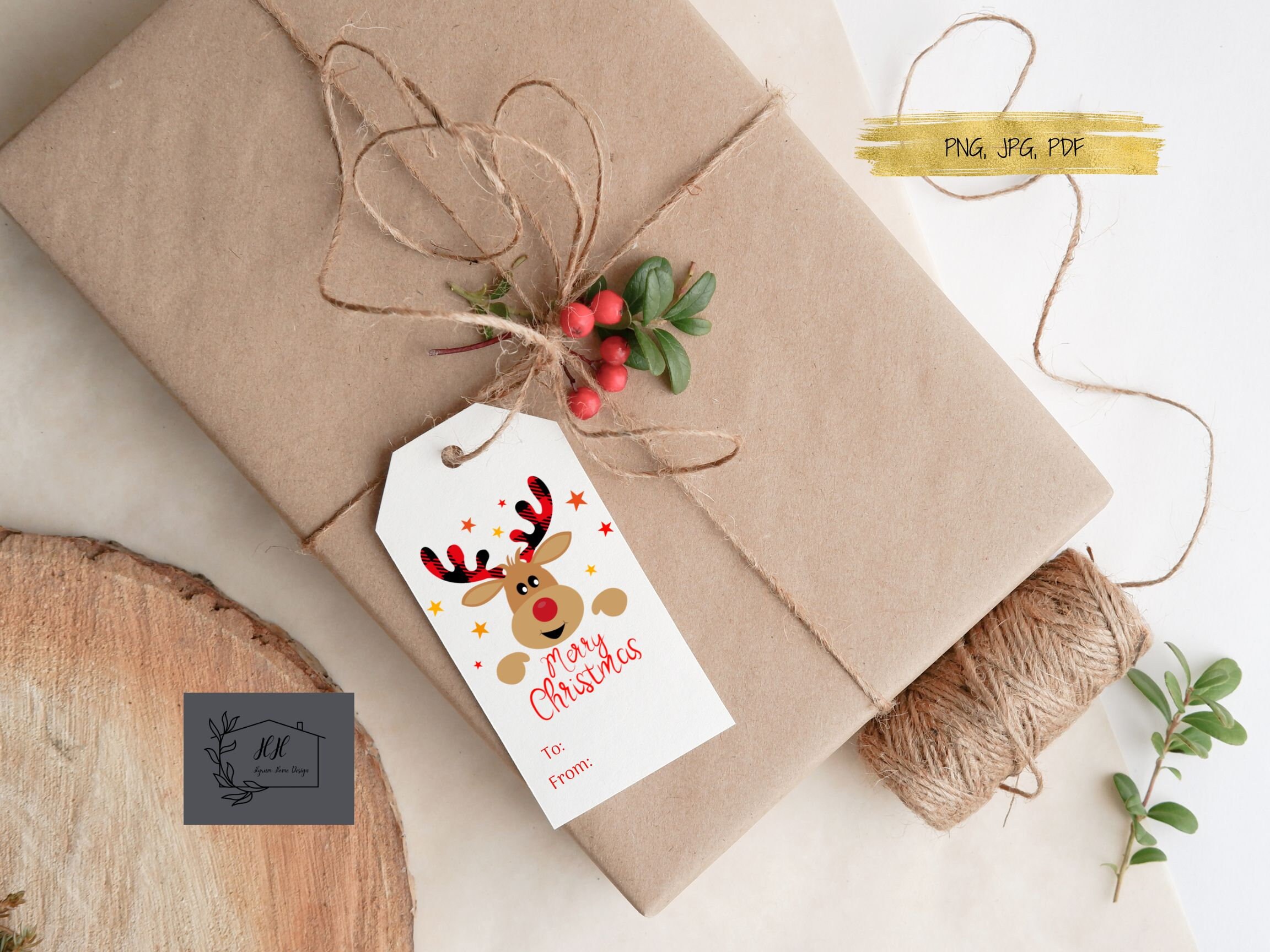Printable Merry Christmas Gift Tag, Reindeer Tag, Happy Holiday DIY ...