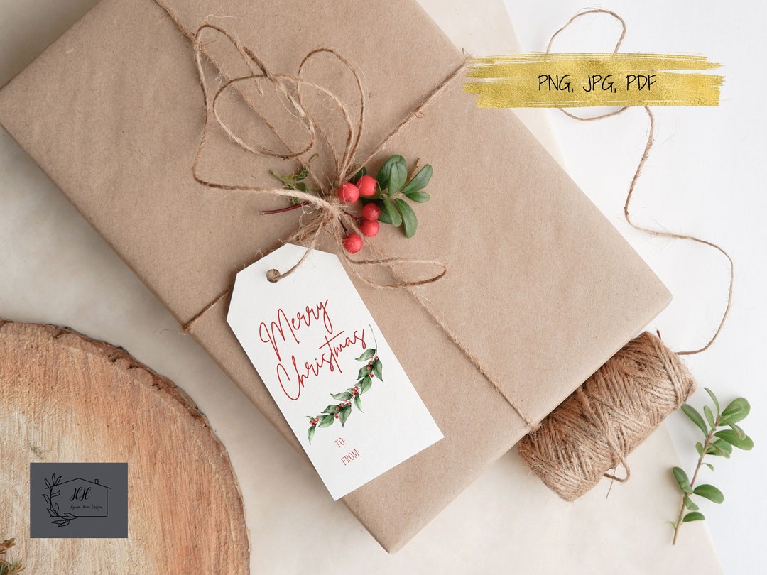 Printable Merry Christmas Gift Tag, Holly Berry Tag, Happy Holiday DIY ...