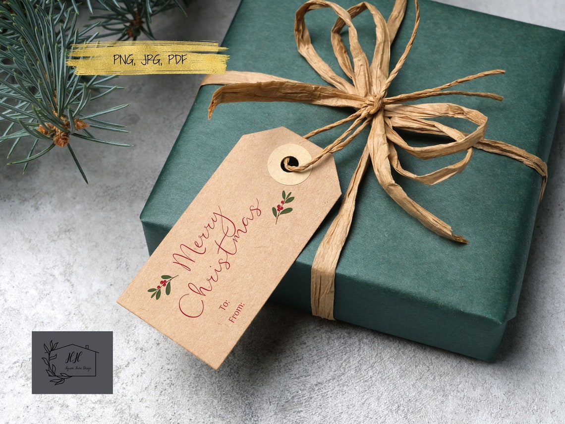 Printable Merry Christmas Gift Tag, Holly Berry Tag, Happy Holiday DIY ...