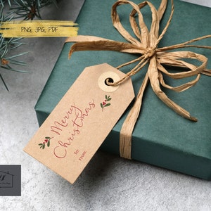Printable Merry Christmas Gift Tag, Holly Berry Tag, Happy Holiday DIY ...