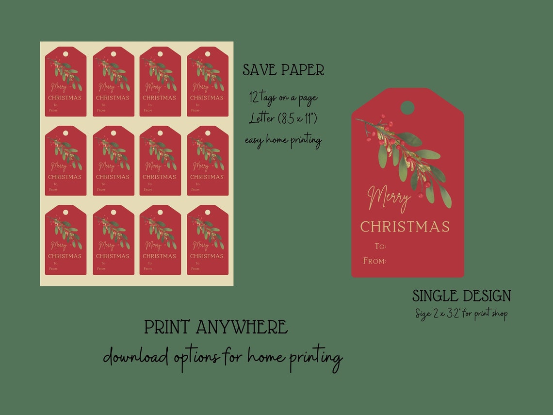 Printable Merry Christmas Gift Tag, Holly Berry Gift Tag, Happy Holiday ...