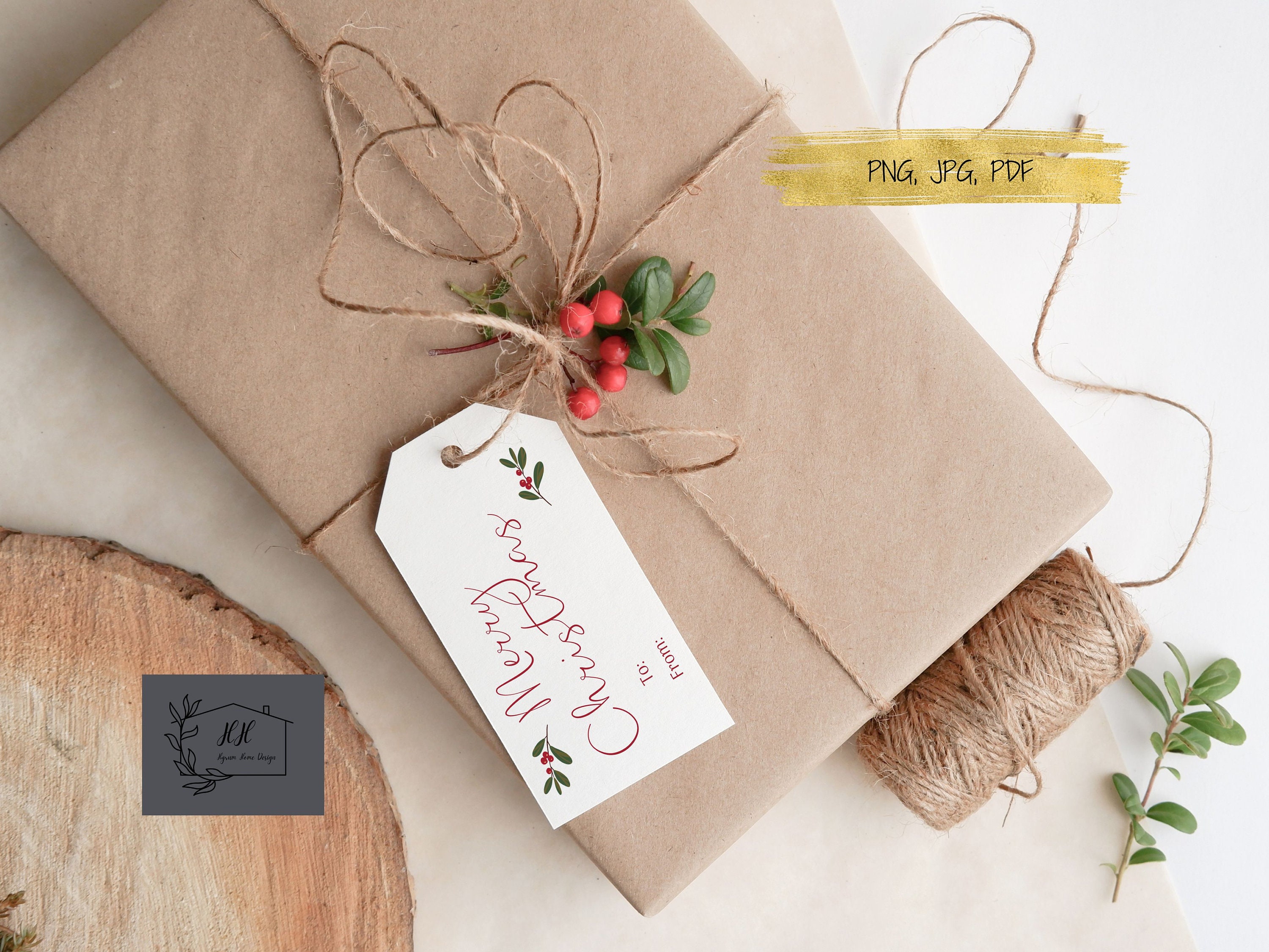 Printable Merry Christmas Gift Tag, Holly Berry Tag, Happy Holiday DIY ...
