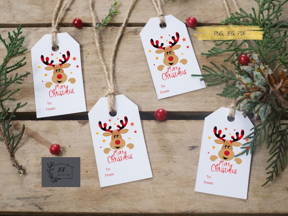 Printable Merry Christmas Gift Tag, Reindeer Tag, Happy Holiday DIY ...