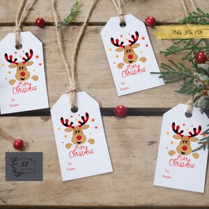 Printable Merry Christmas Gift Tag, Reindeer Tag, Happy Holiday DIY ...