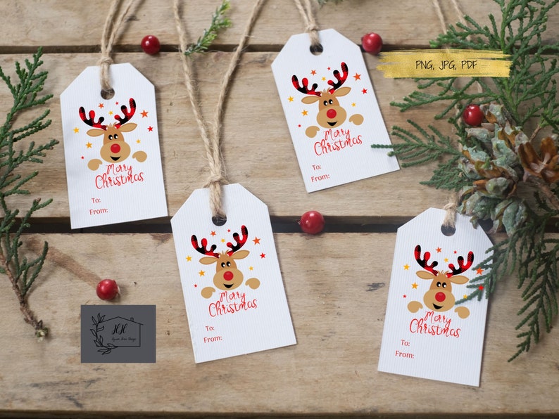 Printable Merry Christmas Gift Tag, Reindeer Tag, Happy Holiday DIY ...