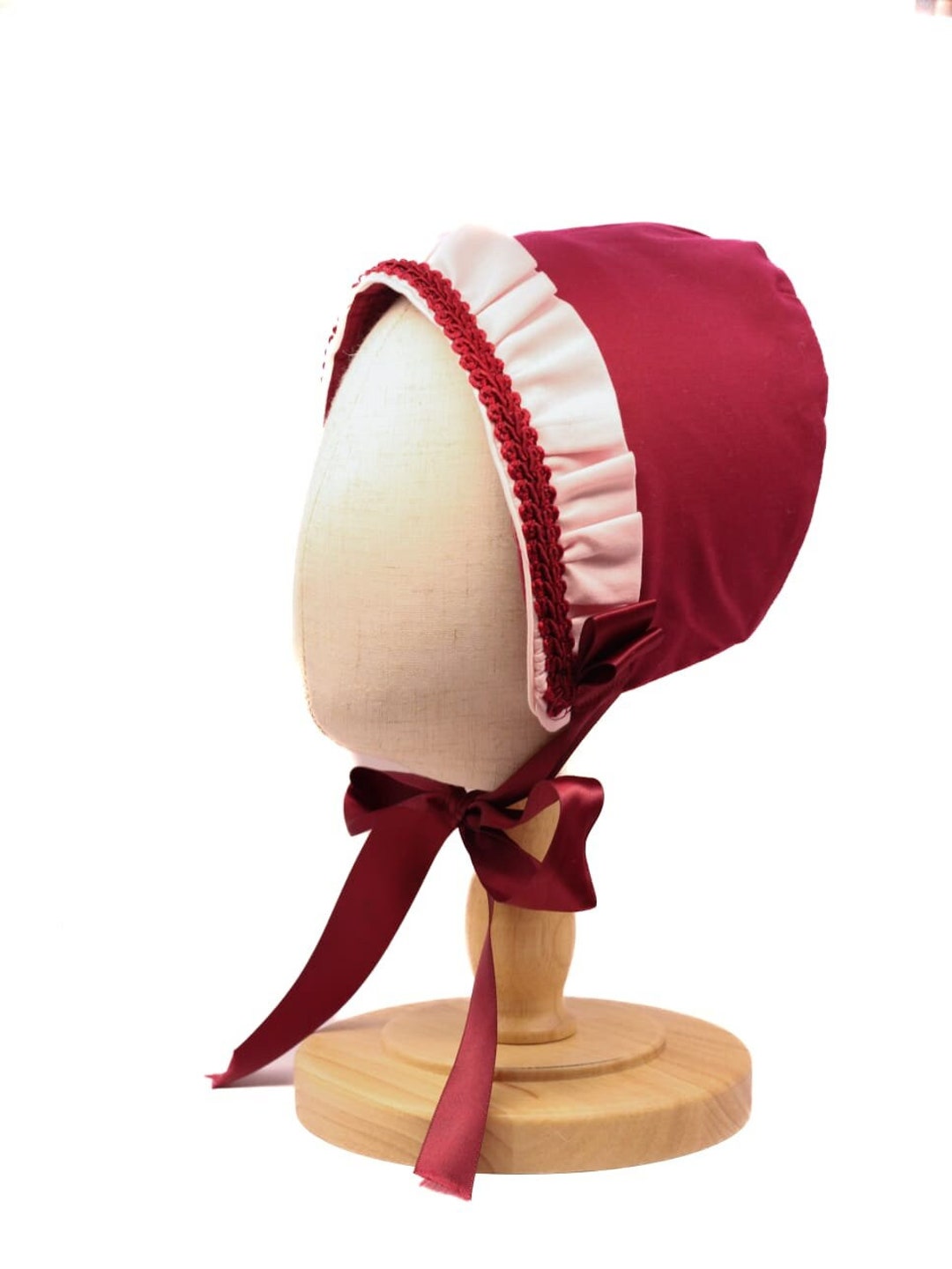 Maroon & Pink Ruffle Turnback Bonnet - Etsy