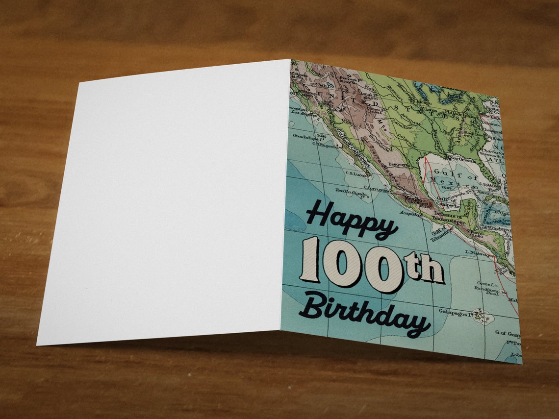 Vintage USA Map 100th Printable Birthday Card for Him, Retro North ...