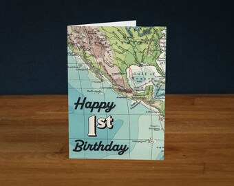 Vintage USA Map 100th Printable Birthday Card for Him, Retro North ...