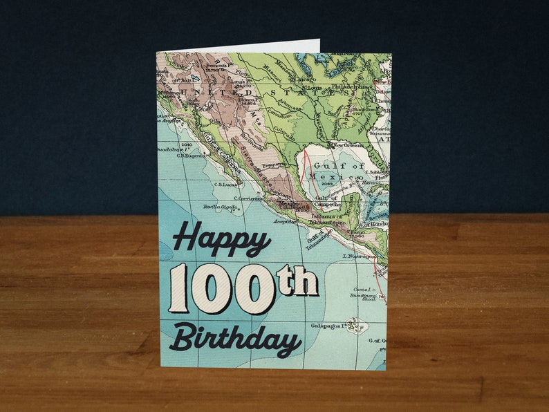 Vintage USA Map 100th Printable Birthday Card for Him Retro - Etsy