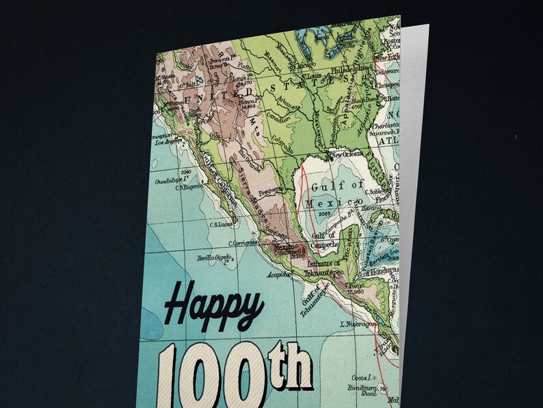Vintage USA Map 100th Printable Birthday Card for Him Retro - Etsy
