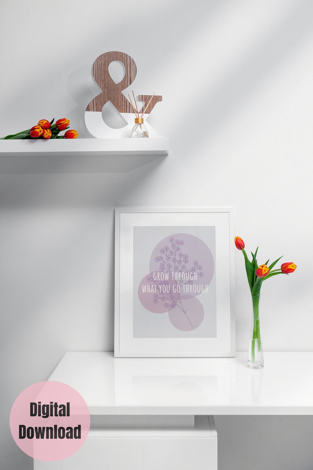 Mental Health Digital Download, Self Care Art Print, Purple Pink Floral ...