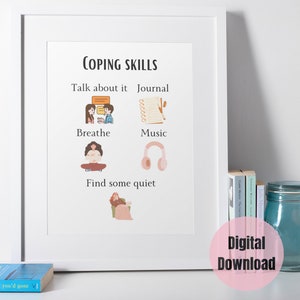 Coping Skills Printable Wall Art, Self Care Art, Therapist Office Decor ...