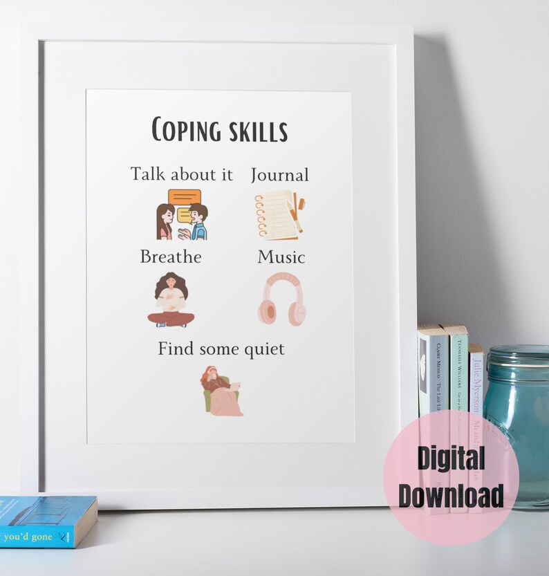 Coping Skills Printable Wall Art, Self Care Art, Therapist Office Decor ...