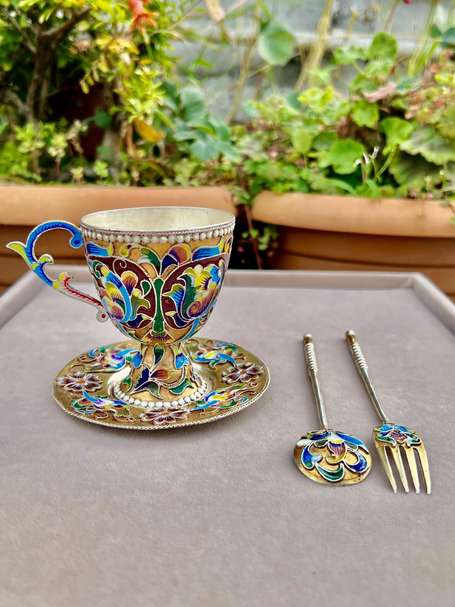 Silver Cup With Saucer,sterling Silver Faberge Style Silver,colorful ...