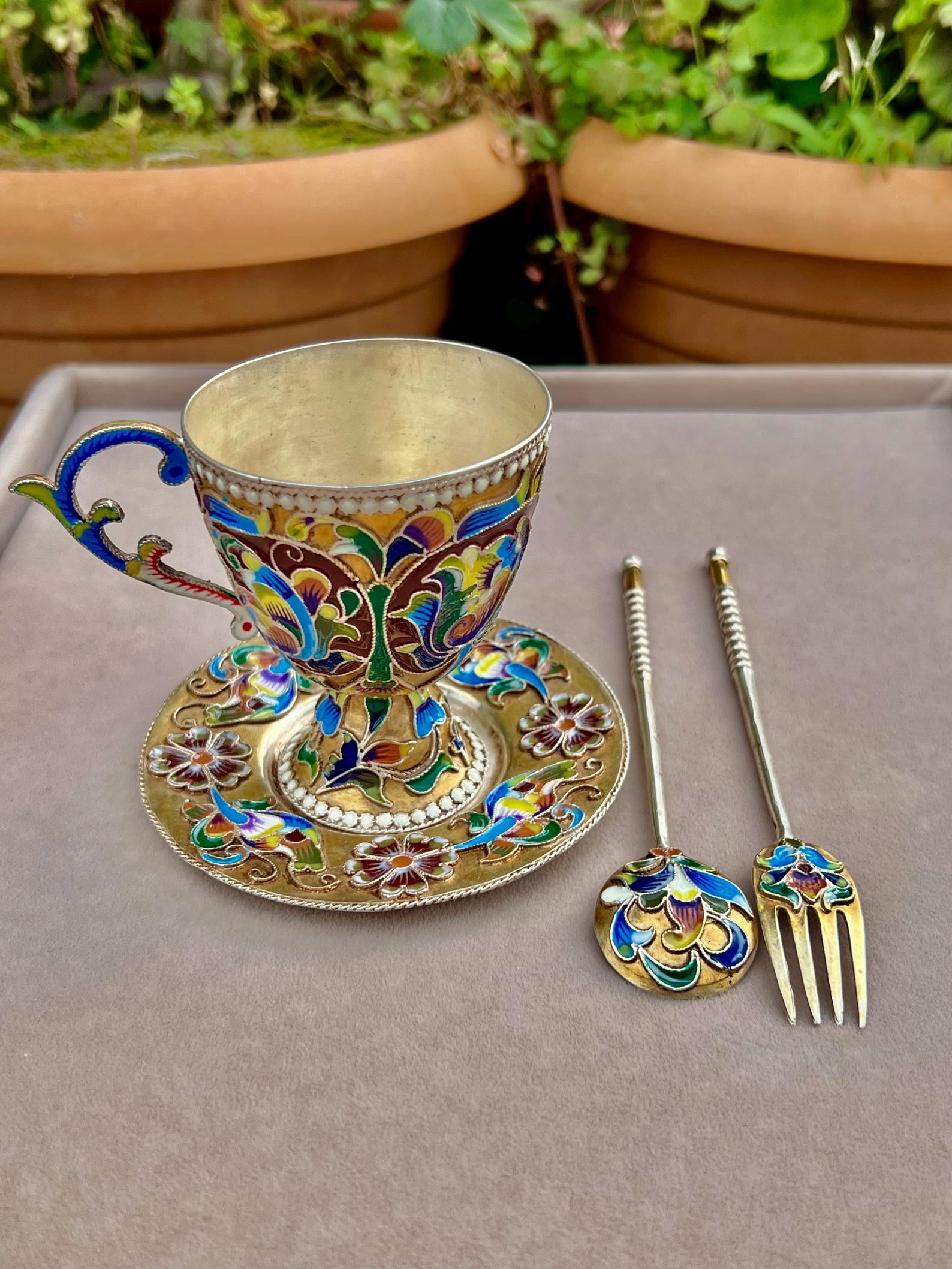 Silver Cup With Saucer,sterling Silver Faberge Style Silver,colorful ...