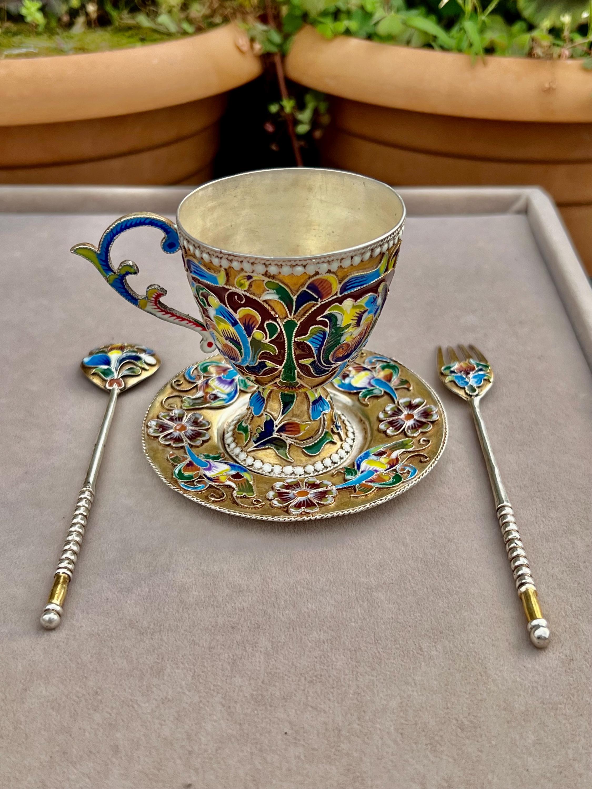 Silver Cup With Saucer,sterling Silver Faberge Style Silver,colorful ...