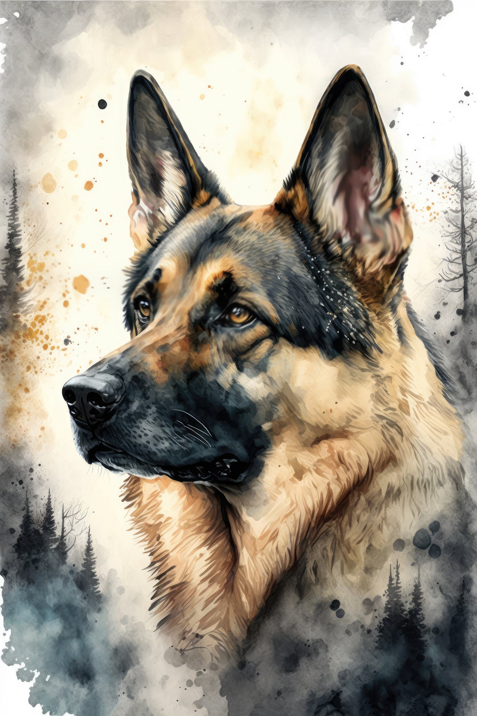 Watercolor German Shepherd Portrait, Pet Memorial Gift (digital ...