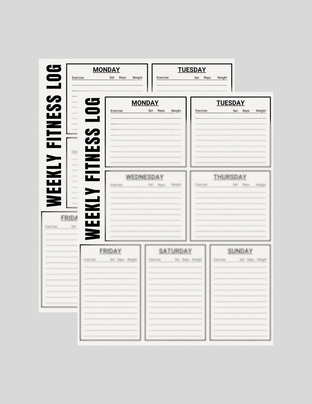 Weekly Fitness Log - Workout Log Planner - Exercise - Health ...